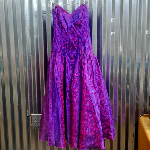 vintage 80s | Dresses | Vintage Prom Dress 8s Acetate Funky Bold Deep V ...